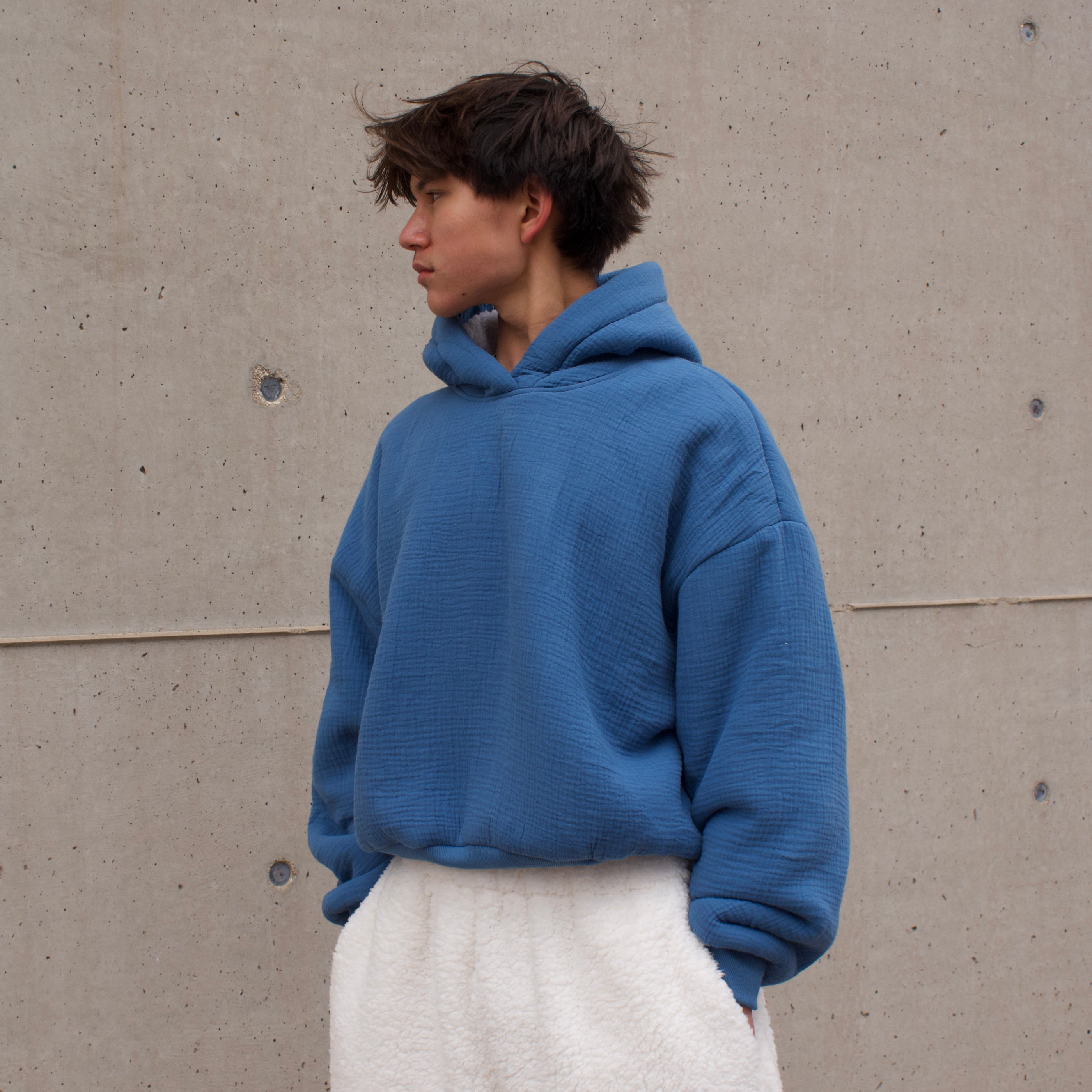 Homebody Blanket Hoodie | Sherpa-Lined Bubble Gauze | Marieloulou